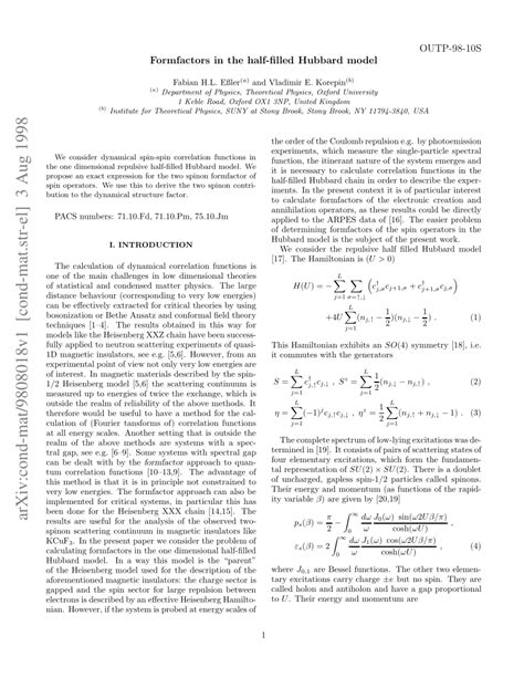 Pdf Form Factors In The Half Filled Hubbard Model