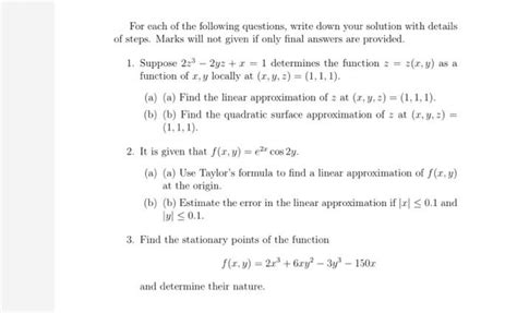 solved for each of the following questions write down your