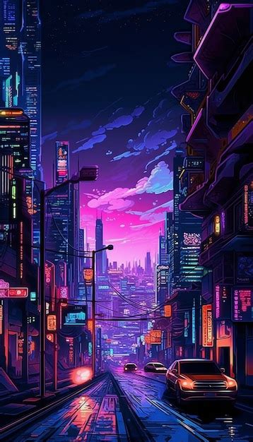 Premium Ai Image Neon City Street Scene With Cars And Neon Lights At