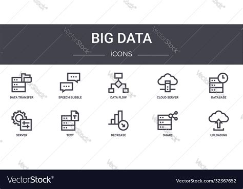 Big Data Concept Line Icons Set Contains Icons Vector Image