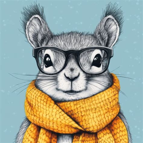 Cute Cartoon Squirrel Wearing Glasses And A Bright Scarf Stock Illustration Illustration Of