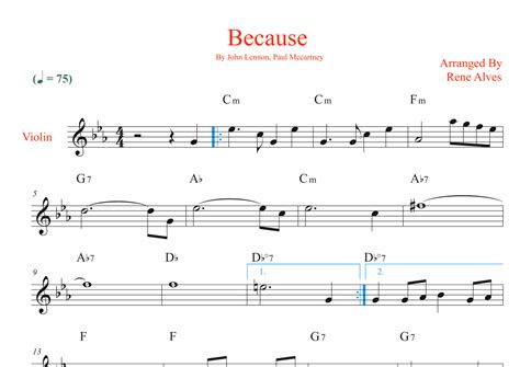 Because Arr Rene Alves By The Beatles Sheet Music For Violin Solo At