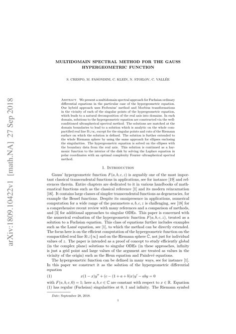Pdf Multidomain Spectral Method For The Gauss Hypergeometric Function