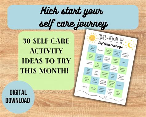 30 Day Self Care Challenge Printable Idea Board Journey To Etsy