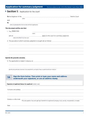 Fillable Online Justice Govt Application For Summary Judgment Ministry Of Justice Fax Email