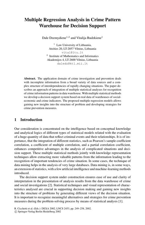 pdf multiple regression analysis in crime pattern warehouse for