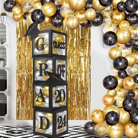 Buy 2024 Graduation Balloon Boxes Decorations 4 Pieces Black