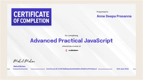 Anne Deepa Prasannas Certification For Advanced Practical Javascript