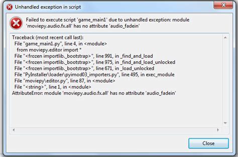 Python Unhandle Exception In Script Module Moviepyaudiofxall