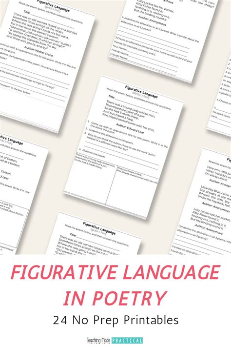 Figurative Language Worksheets Activities Practice With Poetry Poems In 2024 Teaching
