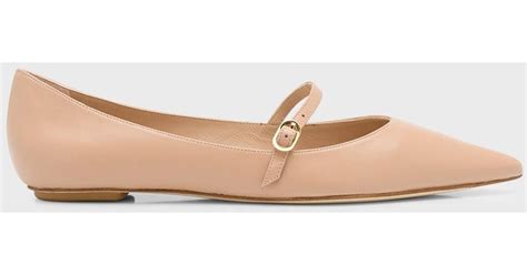 Stuart Weitzman Emilia Leather Mary Jane Ballerina Flats In White Lyst