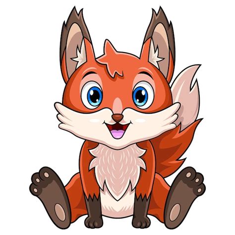 Lindo bebé zorro dibujos animados sentado Vector Premium