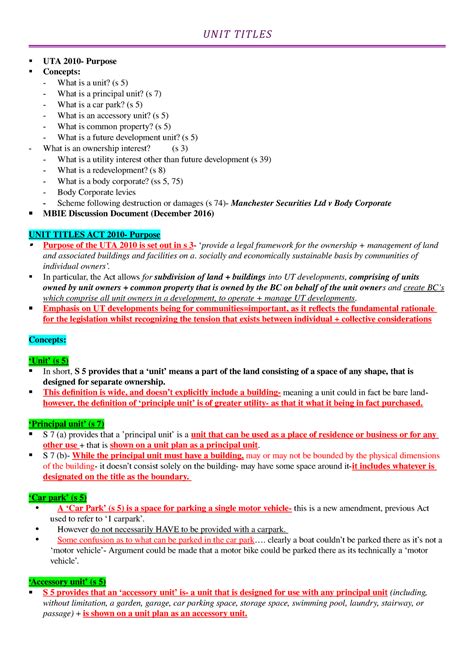 Unit Titles UNIT TITLES UTA Purpose Concepts What Is A Unit S 5 What Is A Principal Unit