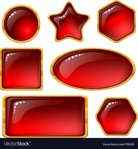 Red Gem Buttons Set Vector Illustration