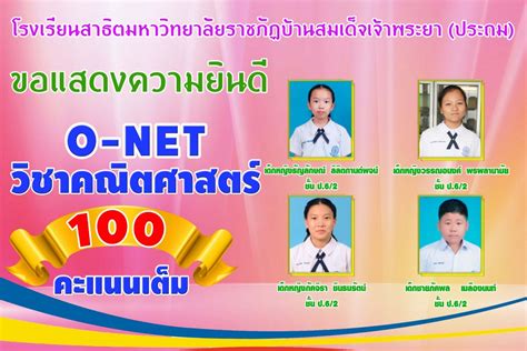ขอแสดงความยินดี นักเรียนที่สอบคะแนน O Net 100 คะแนนเต็ม