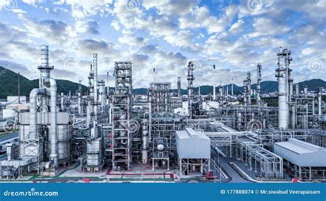 Aerial View Oil And Gas Petrochemical Industrial Refinery Factory Oil