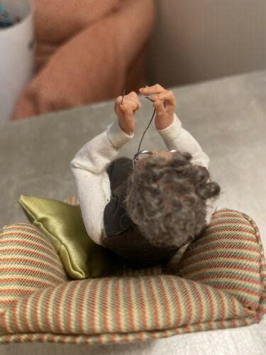James Carrington Artisan Miniature Dollhouse Man Doll W Needle And Thread