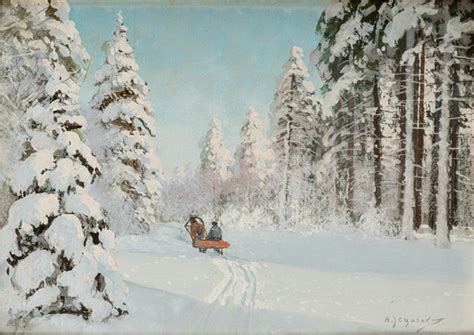 ANDREI AFANAS EVICH EGOROV 1878 1954 Hästdragna slädar i ett