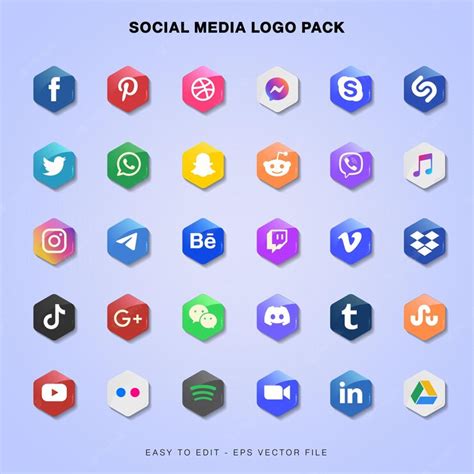 소셜 미디어 로고 아이콘 세트 Facebook Instagram Twitter Linkedin Youtube 전보 편집 세트