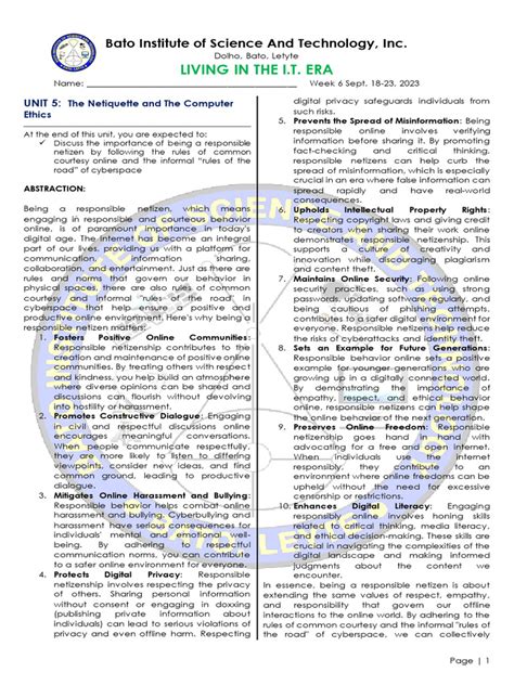 unit 5 the netiquette and the computer ethics pdf copyright infringement privacy