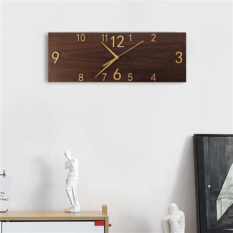 Retro Wooden Texture Rectangular Dial Personality Decorative Artistic Wall Clock Homary Uk