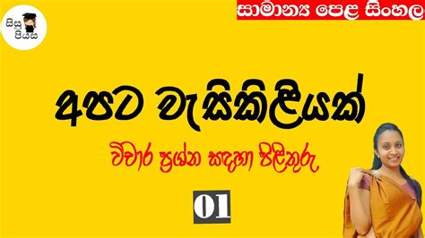Apata Wesikiliyak Vicharaya 01 අපට වැසිකිළියක් විචාර පිළිතුරු 01 O L