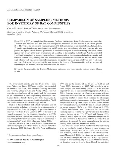 Pdf Comparison Of Sampling Methods For Inventory Of Bat Communities