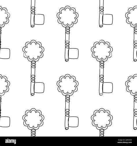Antique Keys Seamless Pattern Minimalist Continuous Line Key Background Vector Illustration