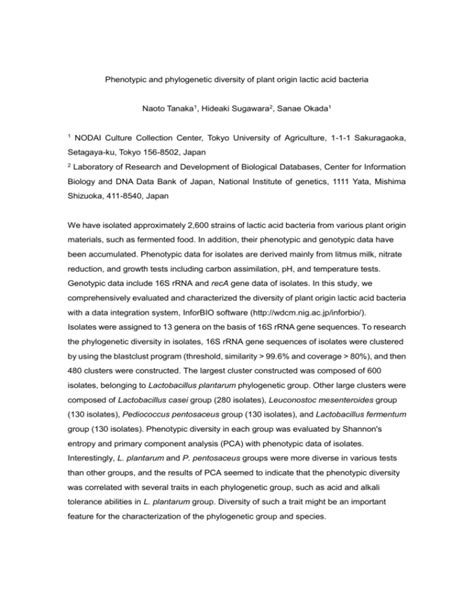 Phenotypic Diversity Of Plant Origin Lactic Acid Bacteria
