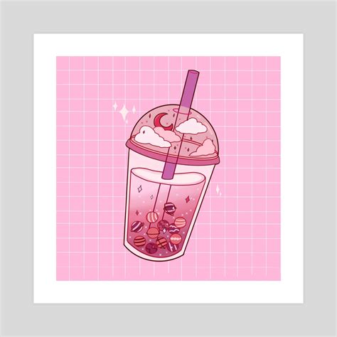 Cute Pink Boba Tea An Art Print By Laurensia Kathryn Shellen Inprnt