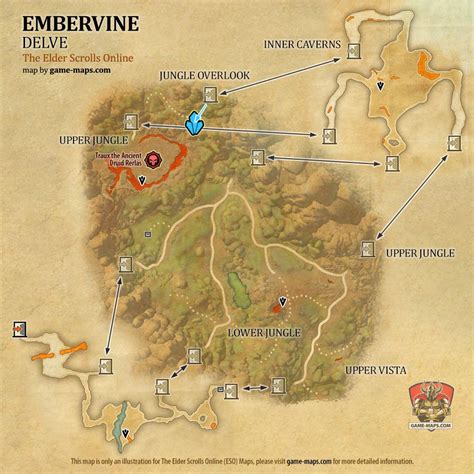 Eso Embervine Delve Map With Skyshard And Boss Location In Galen