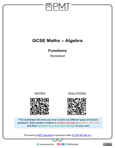 Gcse Maths Algebra Functions Worksheet Pmt Education