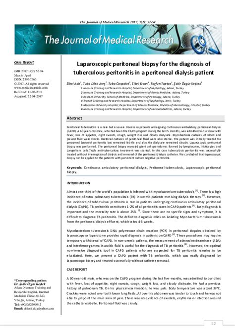 Pdf Laparoscopic Peritoneal Biopsy For The Diagnosis Of Tuberculous