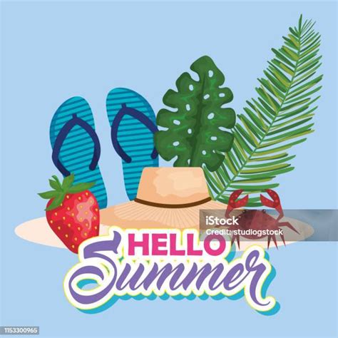 크랩과 나뭇잎이 있는 딸기 과일과 모자를 사용한 플립 플롭 게에 대한 스톡 벡터 아트 및 기타 이미지 게 계절 과일 Istock