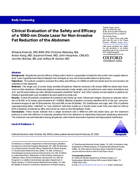 Pdf Clinical Evaluation Of The Safety And Efficacy Of A 1060 Nm Diode Laser For Non Invasive