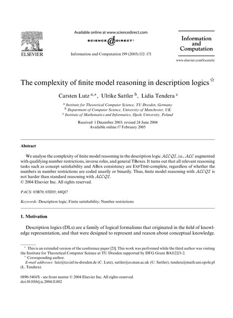 Pdf The Complexity Of Finite Model Reasoning In Description Logics