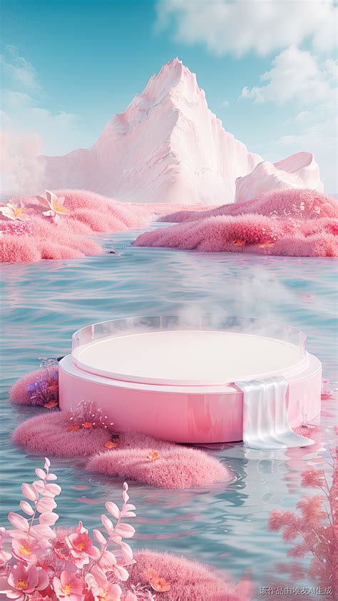 蓝粉搭配意境展台展示背景