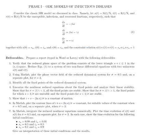 Phase I Ode Models Of Infectious Diseases Consider