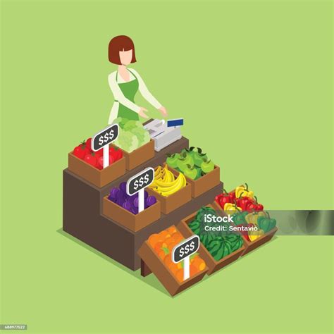 농장 신선한 에코 녹색 식료품 채식주의 게 시장 판매 쇼케이스 점포 개념 3d 아이소메트리 아이소메트릭 스타일 웹 사이트 응용