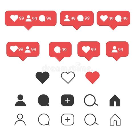 Instagram Icons Set Like Comment Follower And Notification Iconsvector Illustration Isolated