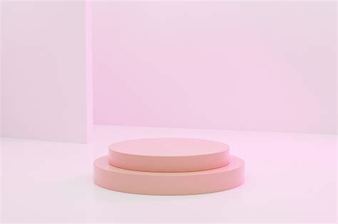 파스텔 핑크 배경 최소한의 3d 일러스트 렌더링에 제품 이나 광고에 대 한 베이지 실린더 모양의 연단 또는 받침대 0명에 대한