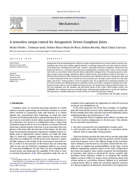 Pdf A Sensorless Torque Control For Antagonistic Driven Compliant Joints