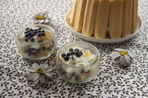 Delicious Summer Dessert With Whipped And Sour Cream Covered With Baked