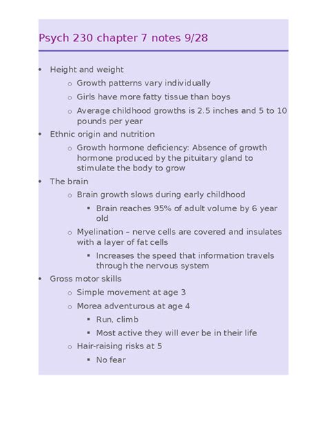 psych 230 chapter 7 notes psych 230 chapter 7 notes 9 height and weight o growth patterns
