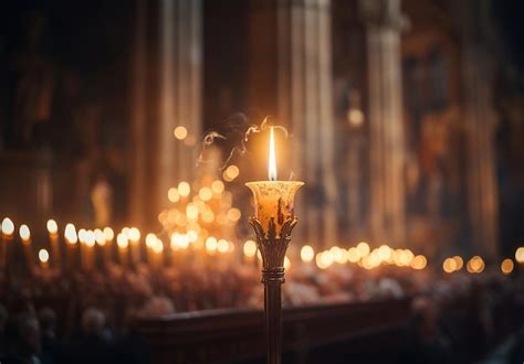 Premium Photo Burning Candle On Church Easter Service