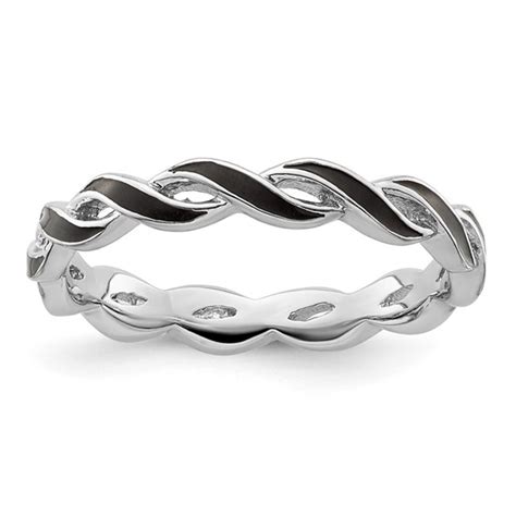Sterling Silver Stackable Twist Black Enamel Ring Qsk1516