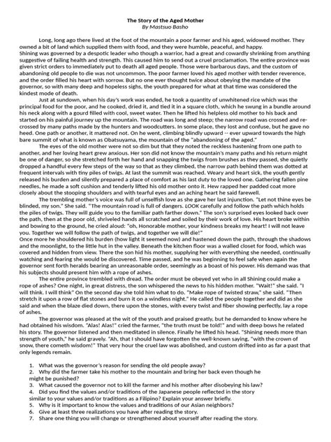 The Story Of The Aged Mother Pdf