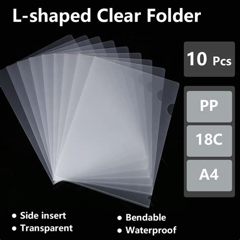 10 Pcs L Shaped Clear Folder A4 Paper Clip Folder File Organizer Office Supplies Stationery