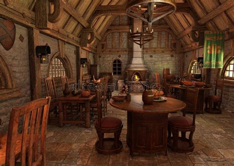 3d Rendering Medieval Tavern Stock Illustration Illustration Of Table