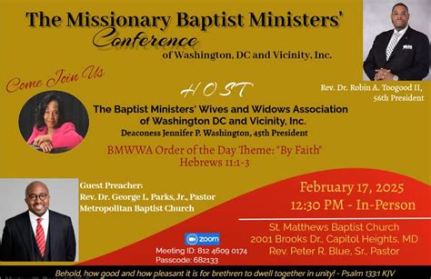 Missionary Baptist Ministers Conference Dc And Vicinity Join Us This